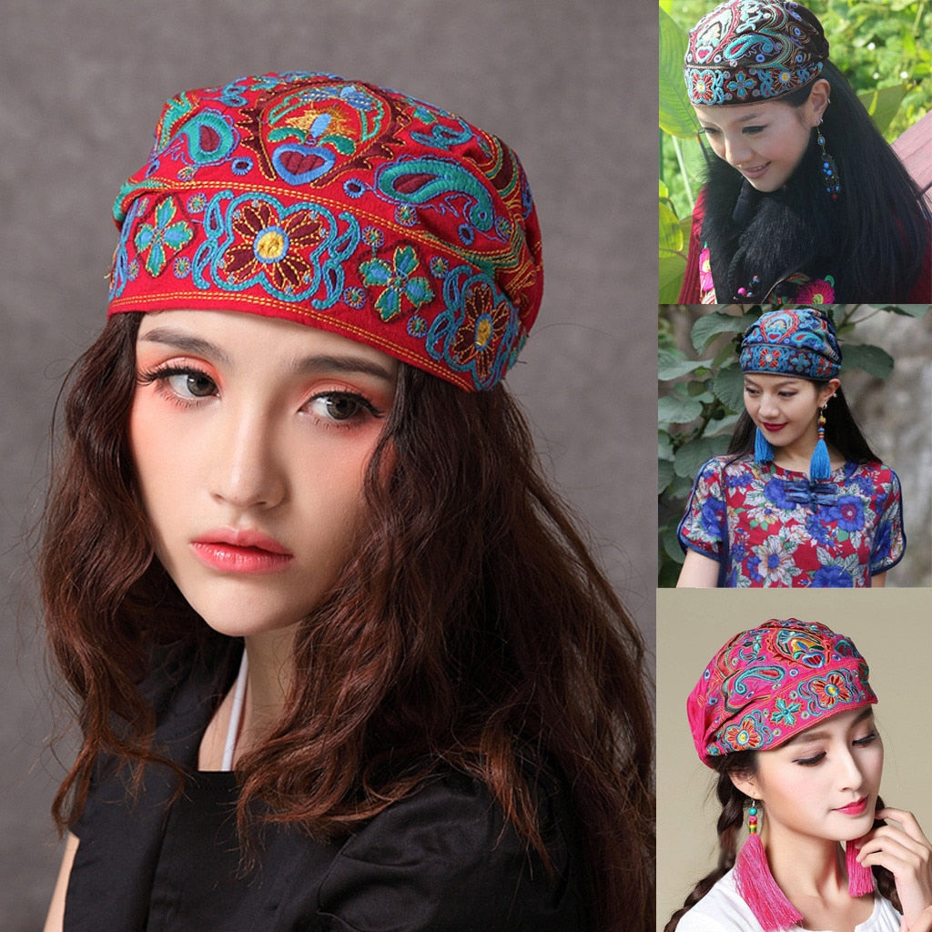 Women Mexican Style Ethnic Vintage Embroidery Flowers Bandanas Red Pri ...